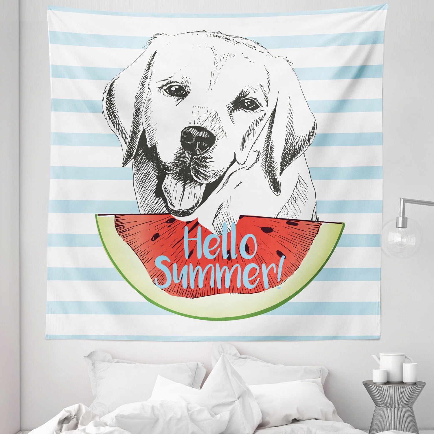 Labrador Tapestry, Hello Summer Words with a Sketch Style Retriever Dog ...