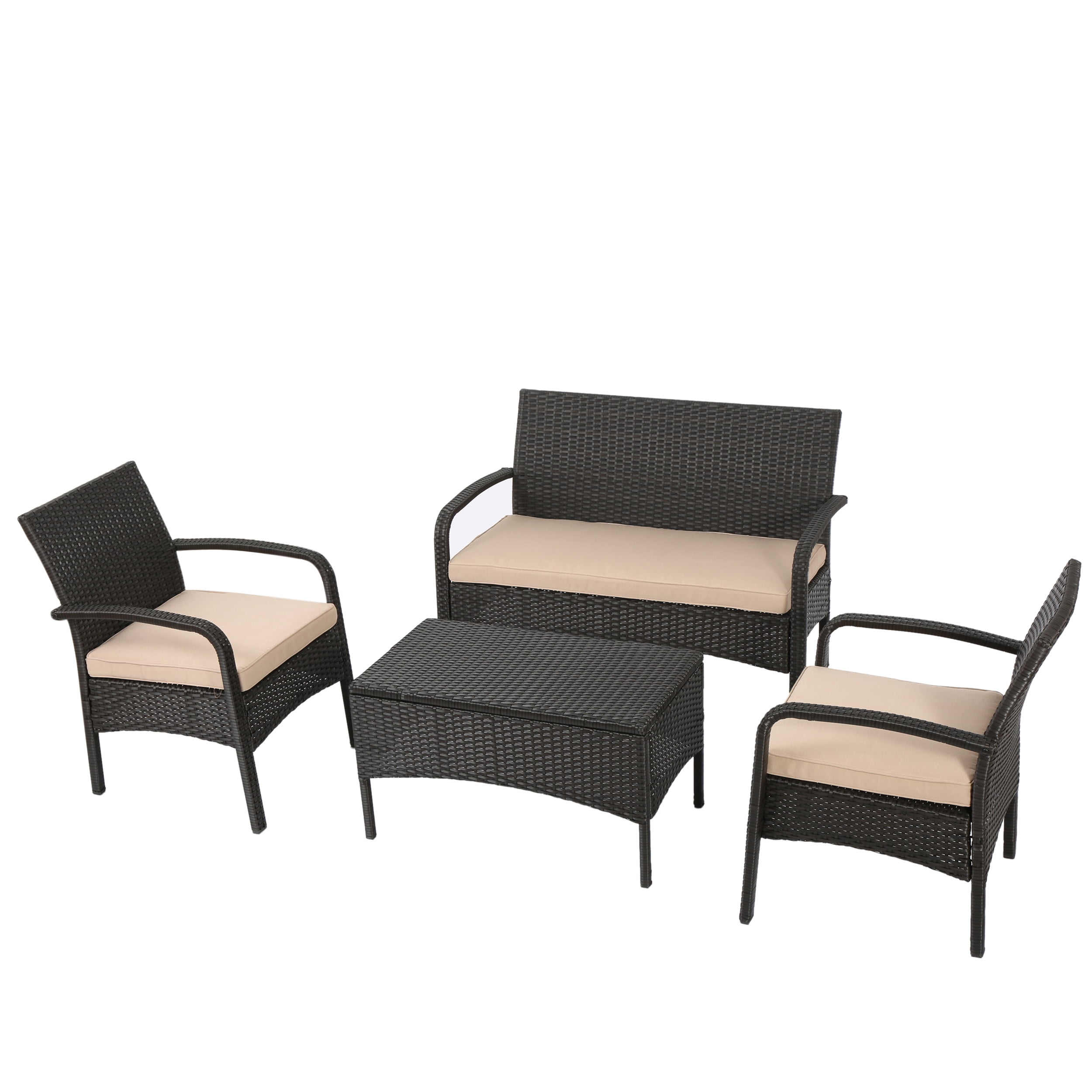 Noble House Brown Wicker 4 Piece Chat Set - Walmart.com