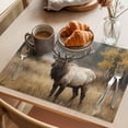 Bull Elk Cotton Linen Placemats Set of 12, Foggy Gray Wild Animal Pine ...