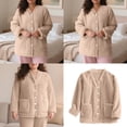 Aellinatey Fleece Winter Coat with Pockets for Elderly Women V Neck ...