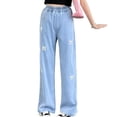 Crunowin Girls Denim Jeans, Distressed Design Summer Solid Color ...