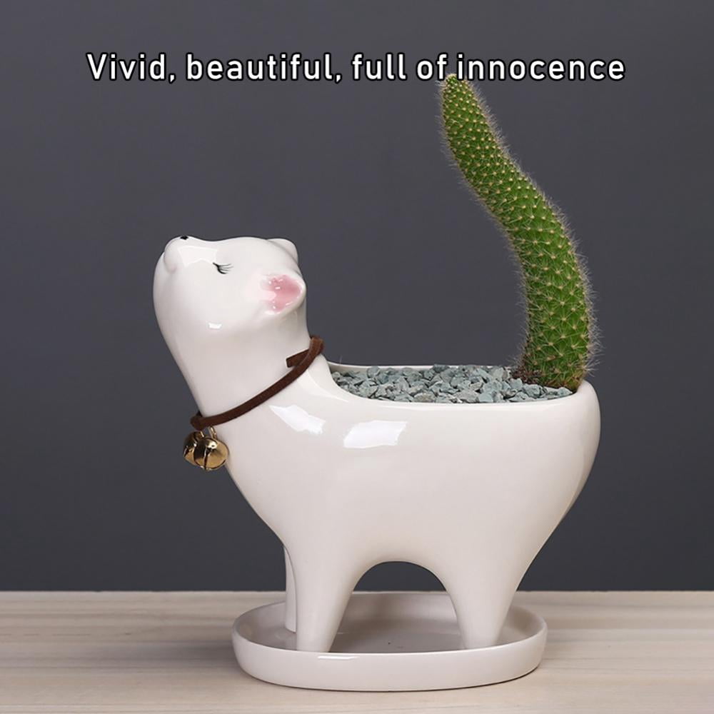 Succulent Pots,Cat Shaped Ceramic Flower Planter Pot with Tray ...