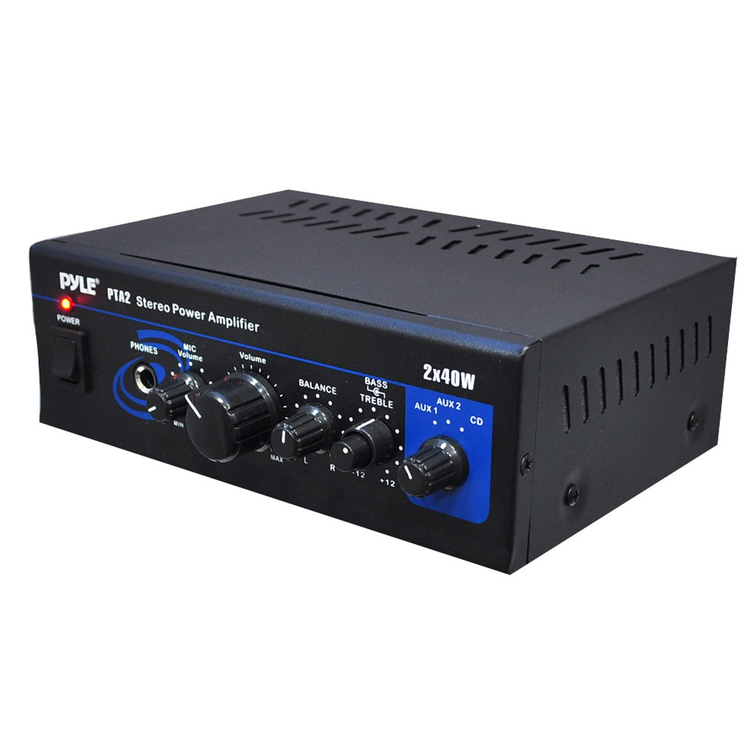 Pyle Mini Stereo Power Amplifier - 2 x 40 Watt with AUX, CD & Mic ...