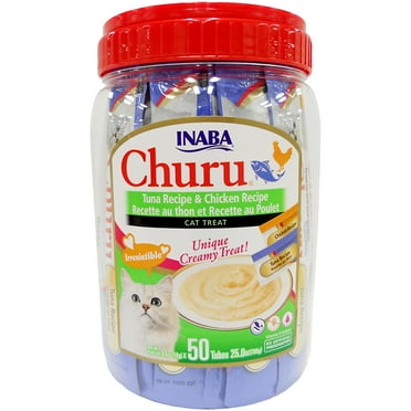 INABA Churu Creamy, Lickable Purée Cat Treat w Taurine, 0.5 oz, 10 Tubes (2 Flavor), Chicken ...