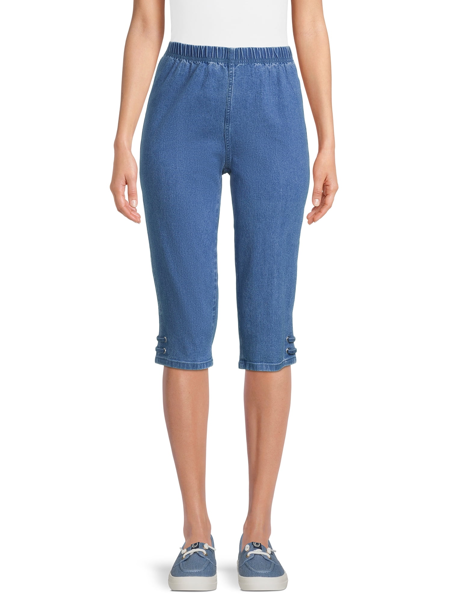 Real Size Women's Pull On Grommet Stretch Capri Pants, 17” - Walmart.com
