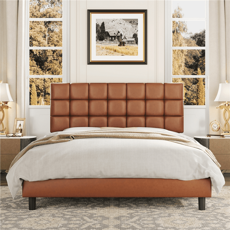 Brown upholstered headboard queen store
