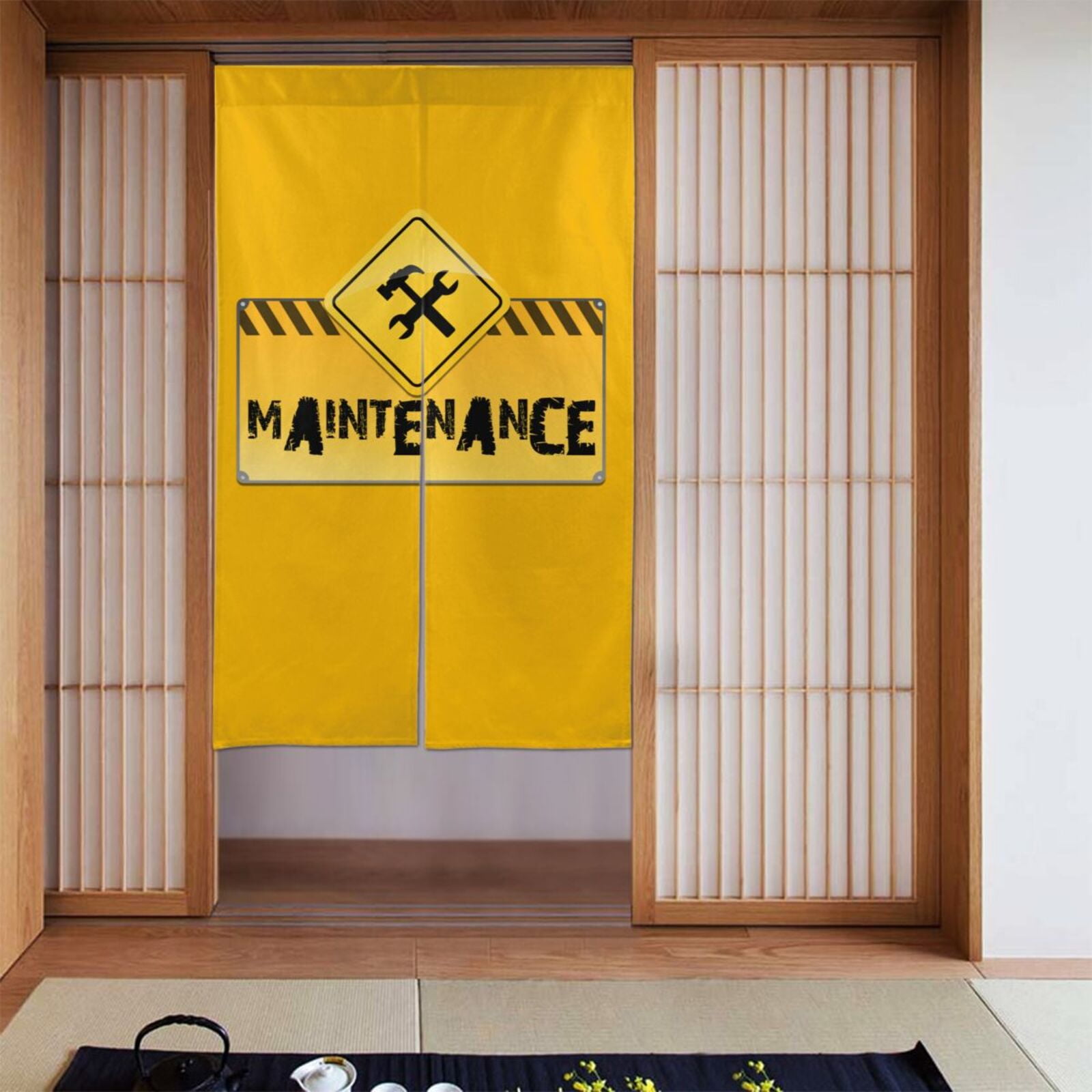 Doorway Drape Split Curtains, Under Construction Sign Room Divider ...