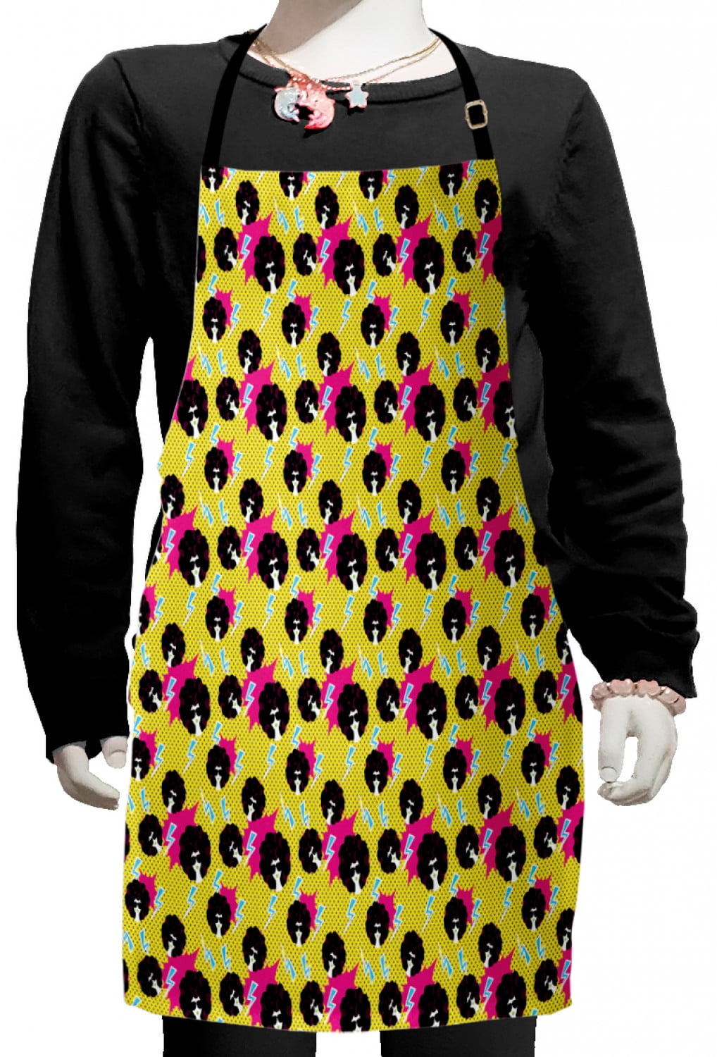 Disco Party Kids Apron, Retro 80s Theme Girls with Black Curly Afro ...