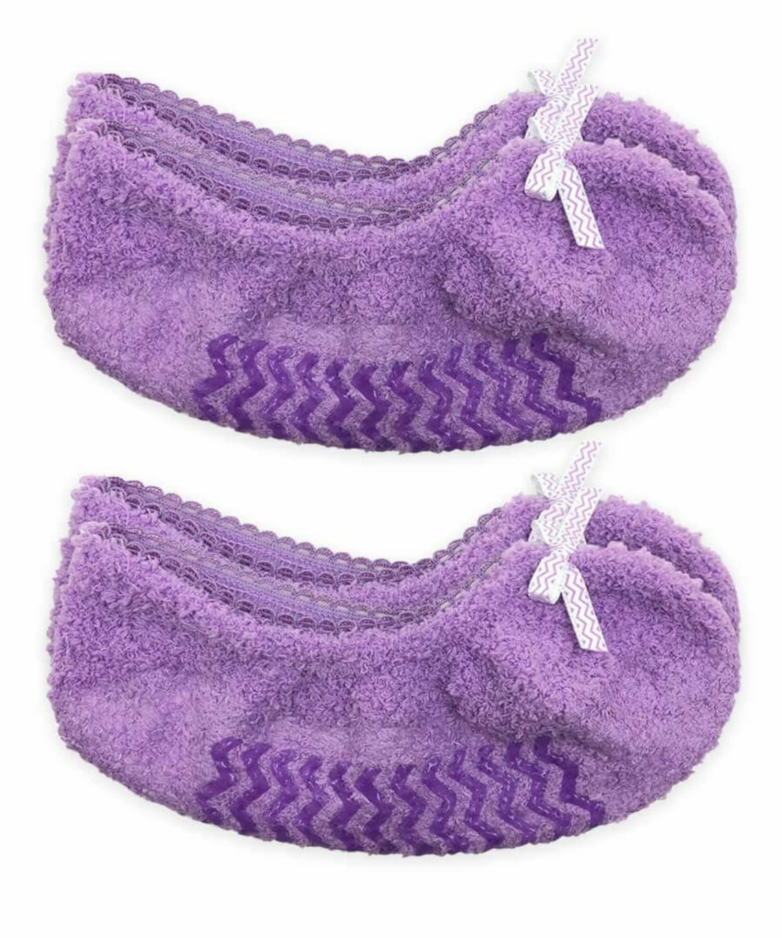 Jefferies Socks Girls Womens Fuzzy Slipper Bow Non-Slip Gripper Footie ...