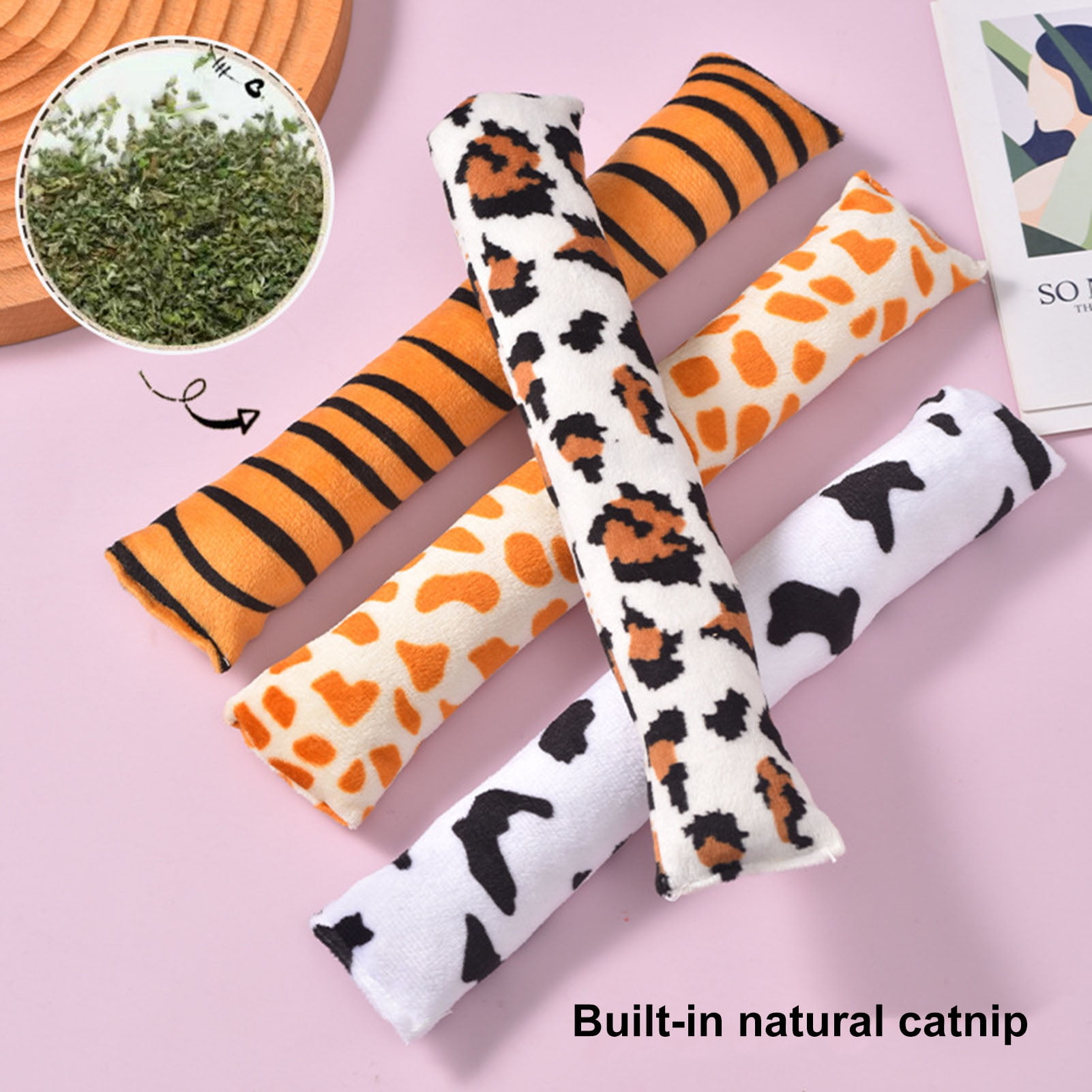 Walbest Cat Pillow Built-in Sound, Deer/Tiger/Leopard/Cow Pattern Bite ...