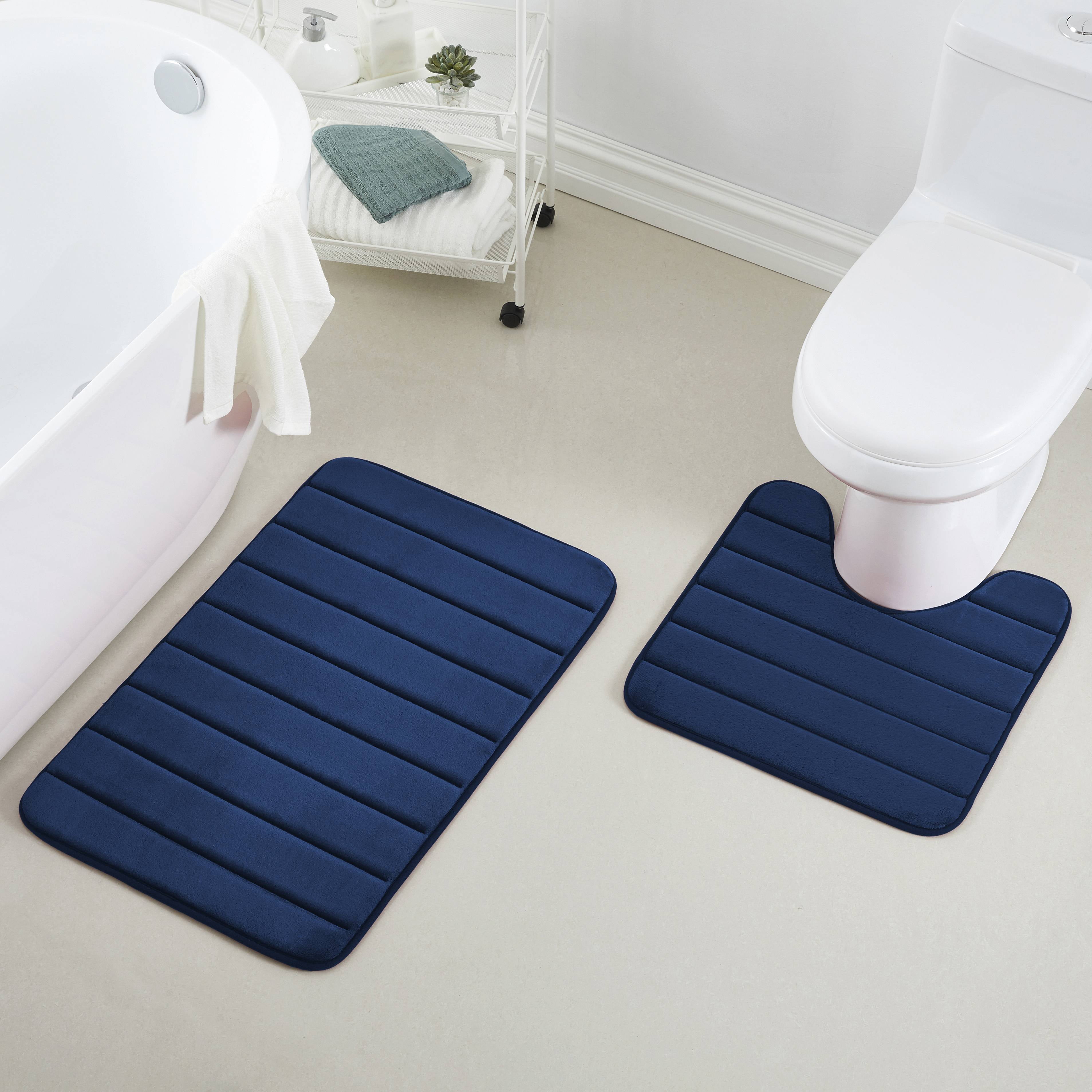 2 Piece Striped Design Solid Memory Foam Bathroom Rug Set Non-Slip ...