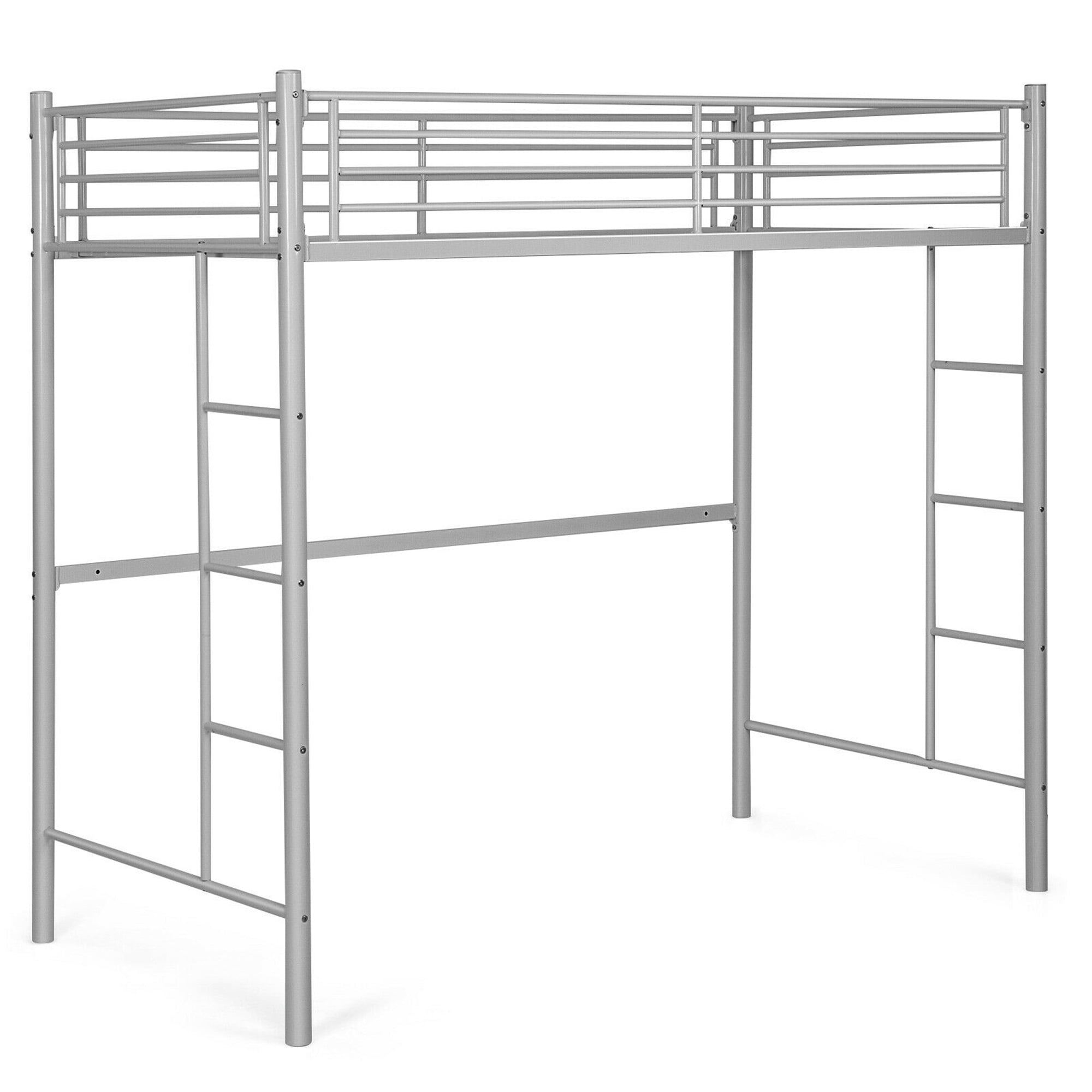 Gymax Twin Metal Loft Bed Frame w/ 2 Ladders Full-length Guardrail ...