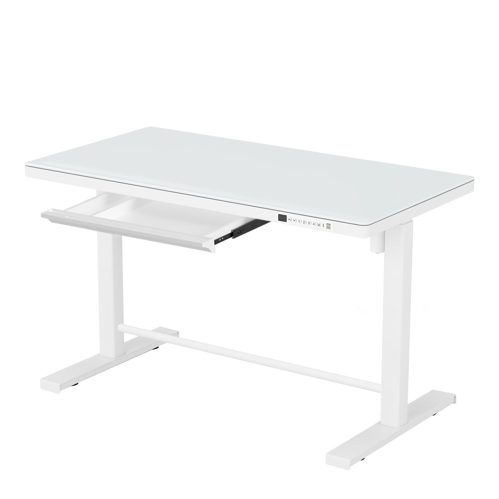 Elynnic Smart Standing Desk with charging ports and drawer - White ...