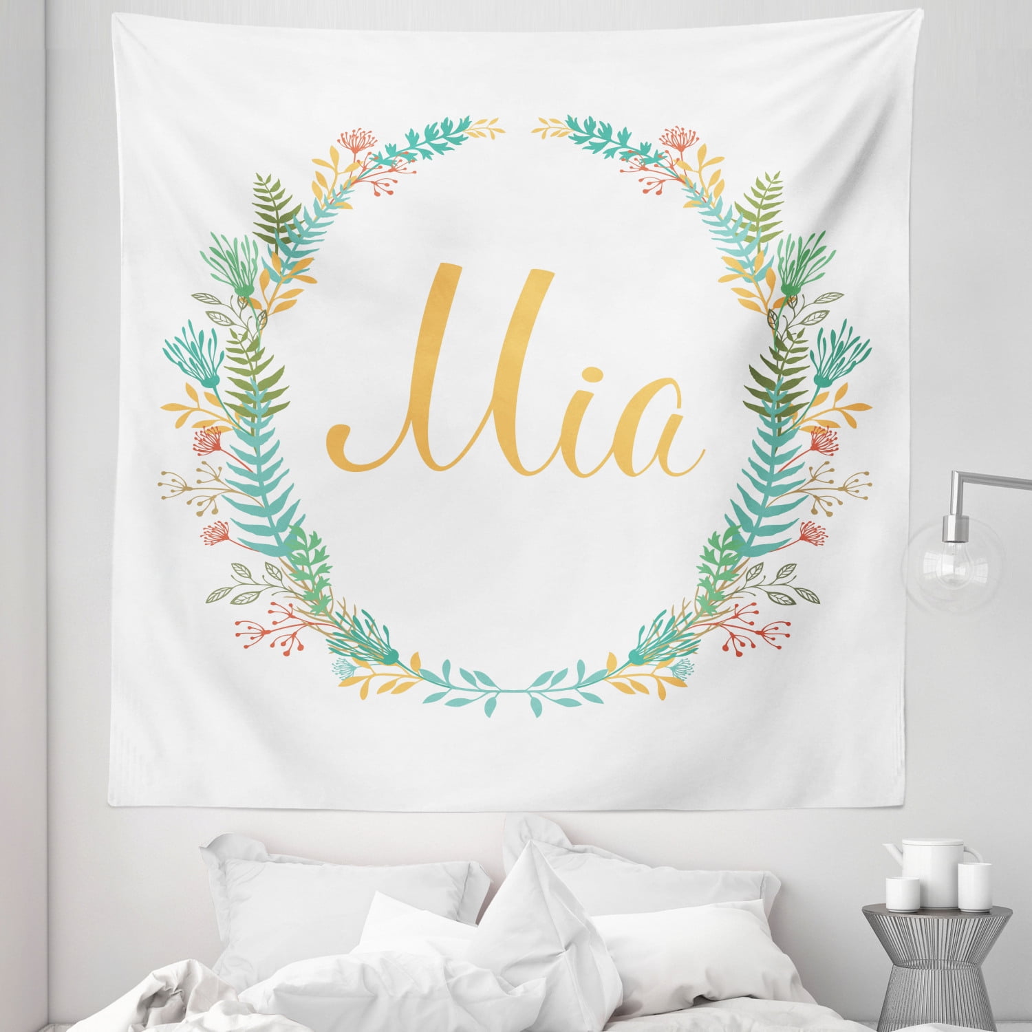 Mia Tapestry, Frame of Flowers and Ferns Pattern with Handwriting ...