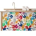 Colored Handprints Cabinet Curtains 32" W x 55" L Footprints Beige ...