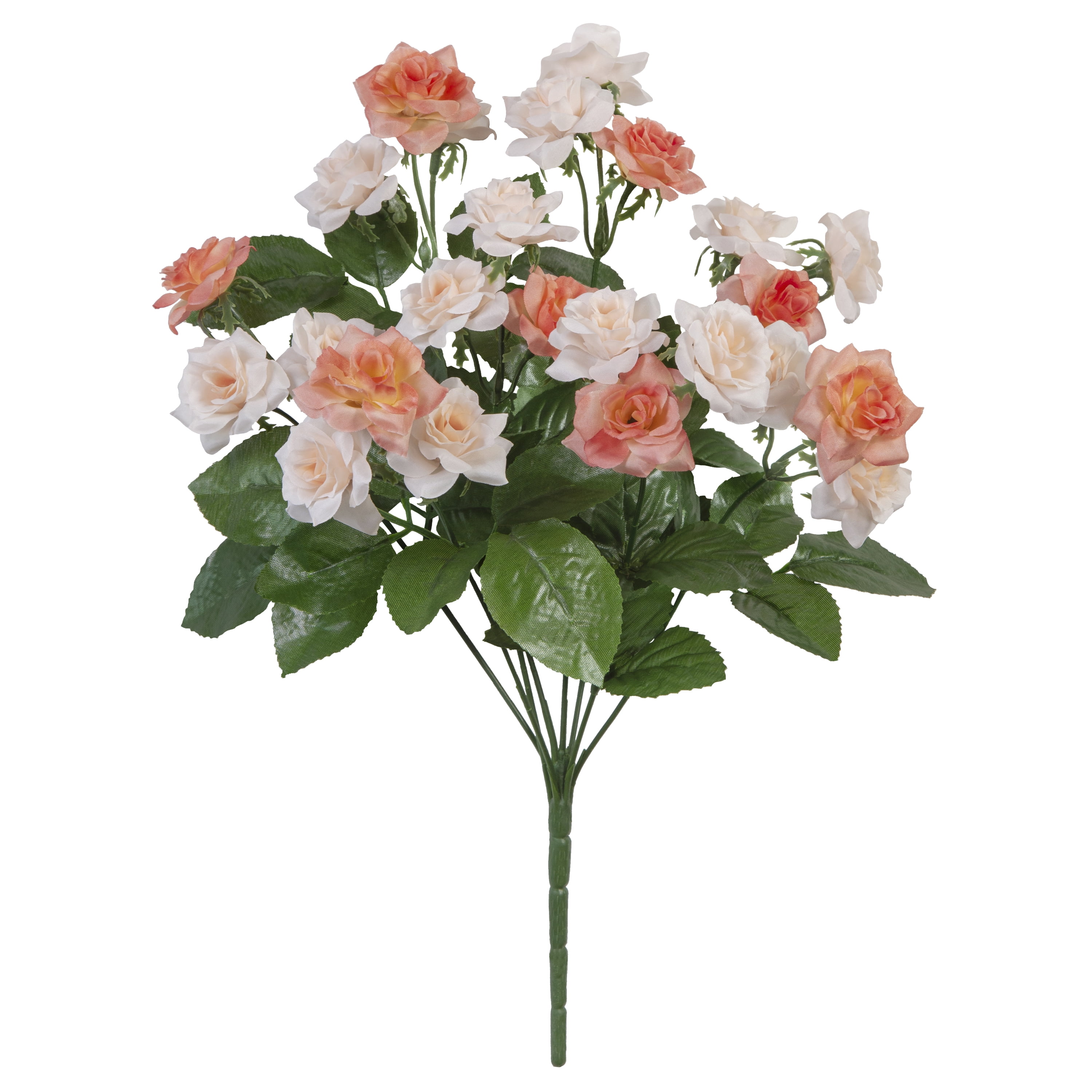 16" Artificial Silk Peach Pink Multi Heads Mini Rose Mixed Bush, by ...
