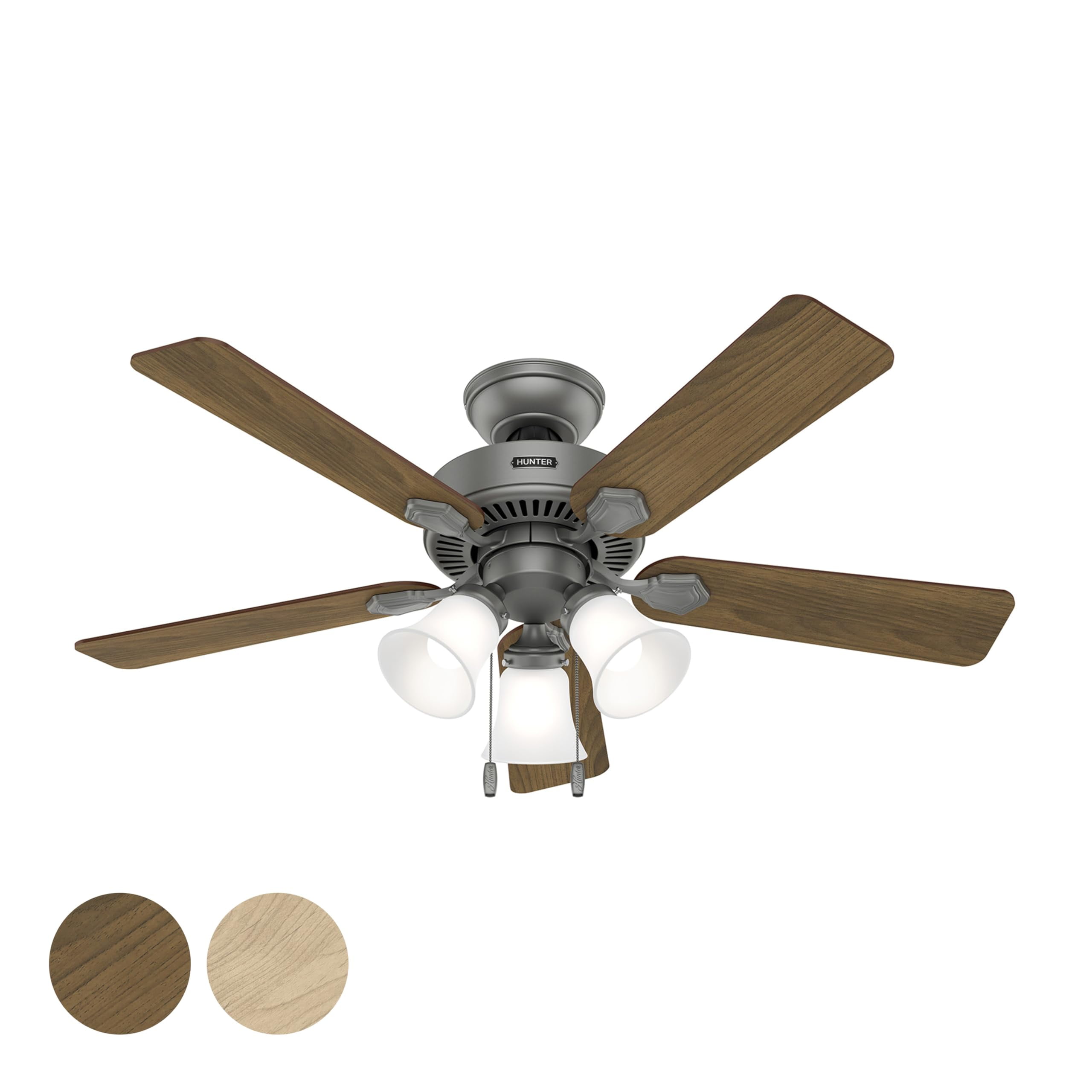Restored Hunter Fan 44 inch Matte Silver Indoor Ceiling Fan with Light ...