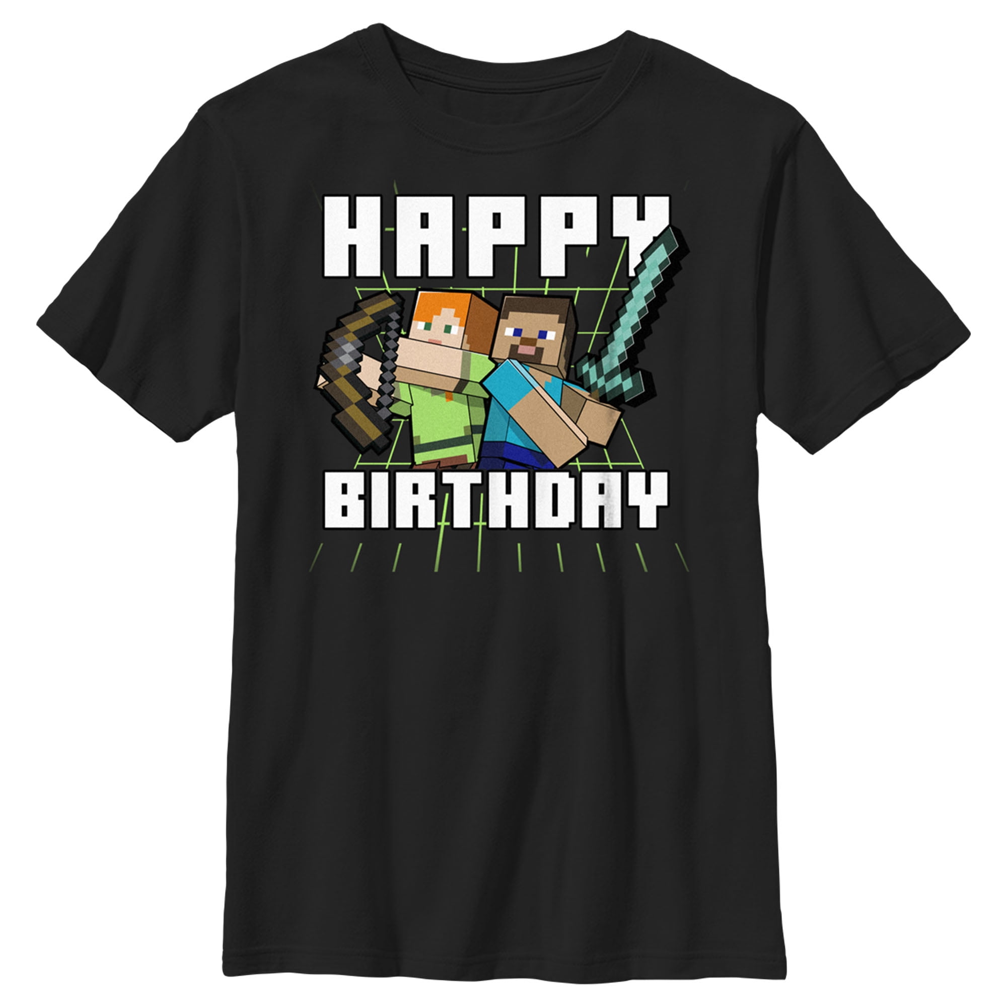 Boy's Minecraft Happy Birthday Steve and Alex Graphic Tee Black Medium ...
