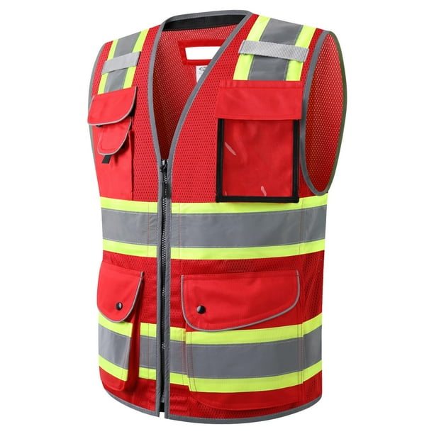 Chaleco de seguridad JKSafety Hi-Vis de malla negra con 11 bolsillos para hombre y mujer ...