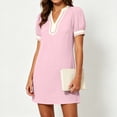 Bxsruta Women's Puff Sleeve Mini Dress V Neck Embroidered Scallop Trim ...