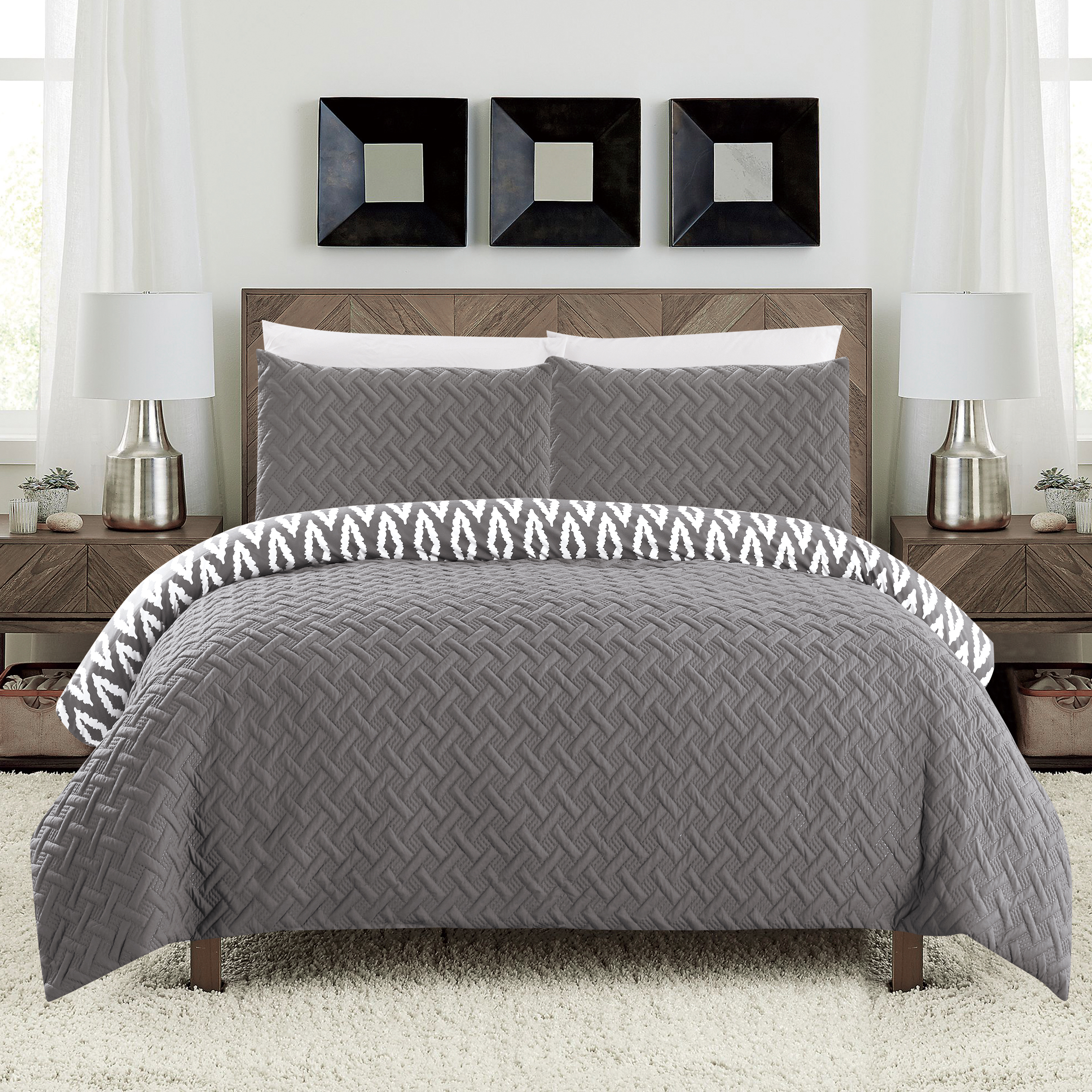 Chic Home Sabina 3-Piece Reversible Geometric Comforter Set, Queen ...