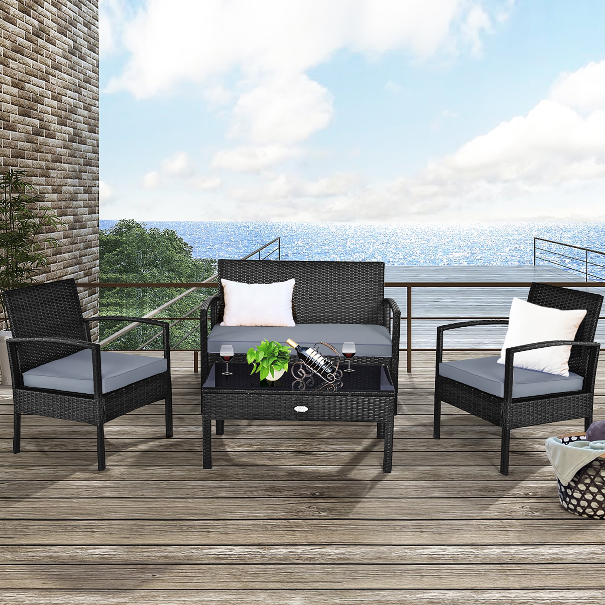 Click here for Costway 4pcs Outdoor Patio Rattan Wicker Set Table... prices