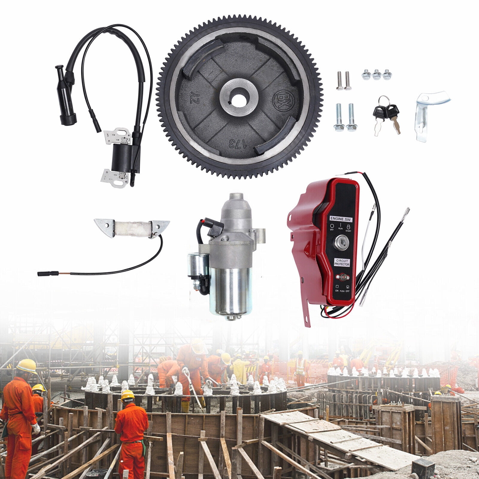 FETCOI Electric Start Kit Starter Motor Flywheel For Honda GX240 8HP ...