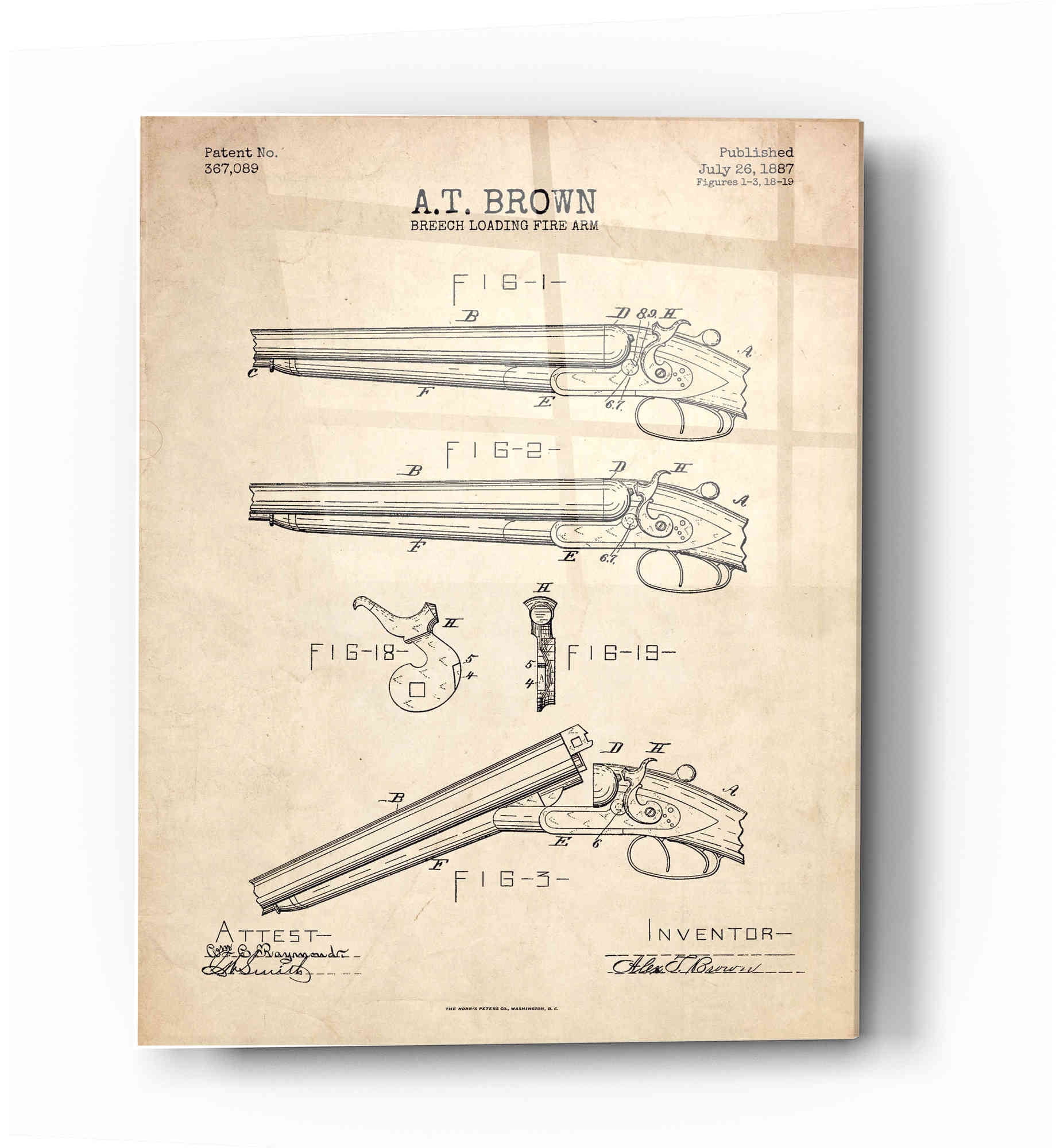 Epic Art 'Shotgun Blueprint Patent Parchment' Acrylic Glass Wall Art ...