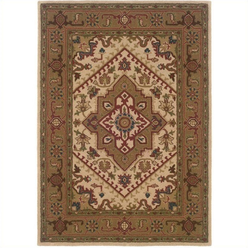 Linon Rugs Trio Traditional Rectangular Area Rug in Ivory and Gold-8' x ...