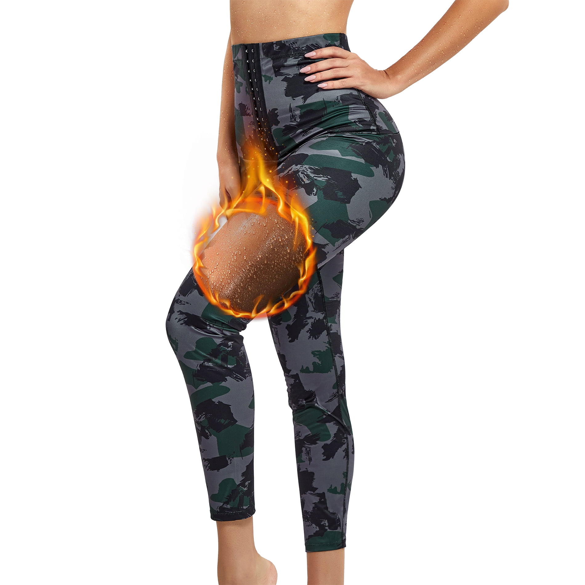 Junlan Women Hi Waist Sweat Sauna Leggings Slimming Hot Neoprene Pants