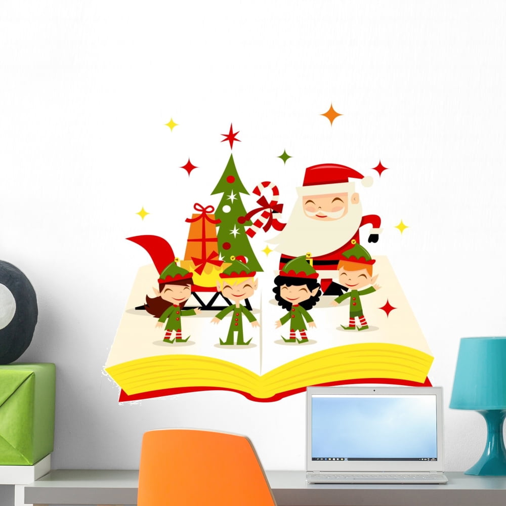 Santa Elves Story Book Wall Decal Wallmonkeys Peel and Stick Holiday ...