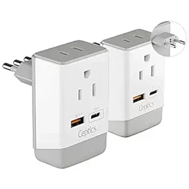 Ceptics World Travel Adapter Kit 2 USB-A, USB-C US Outlets, 20W/QC 18W ...