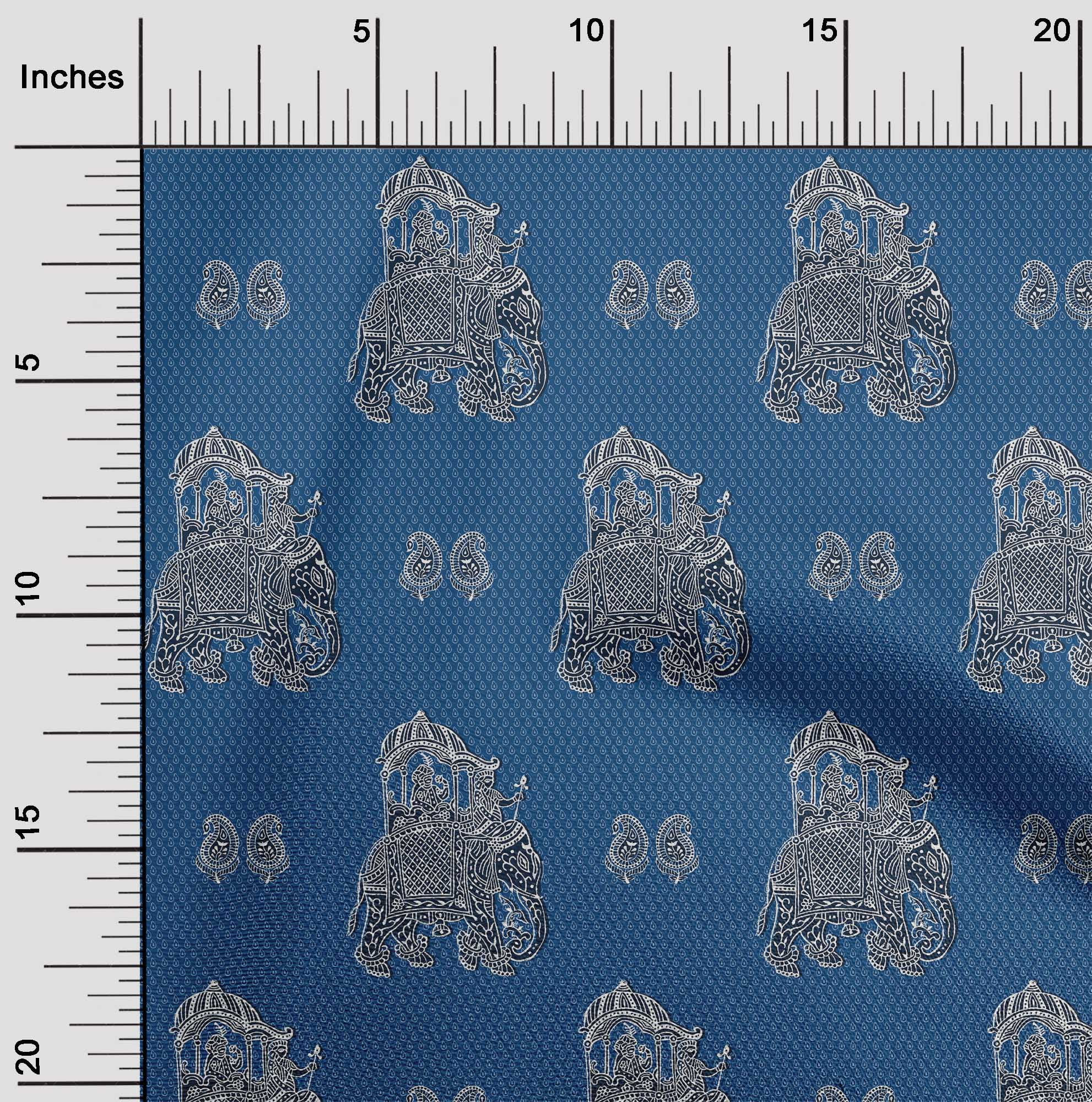oneOone Cotton Poplin Navy Blue Fabric Paisley|Human & Elephant Block ...