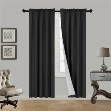 Black R64 1 panel solid lined foam backing blackout window curtain ...