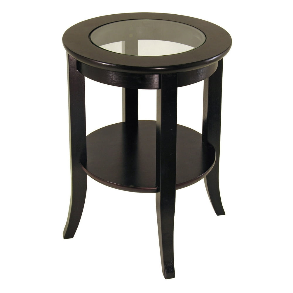 225 Dark Espresso Elegant Genoa Round Shaped Glass Top End Table