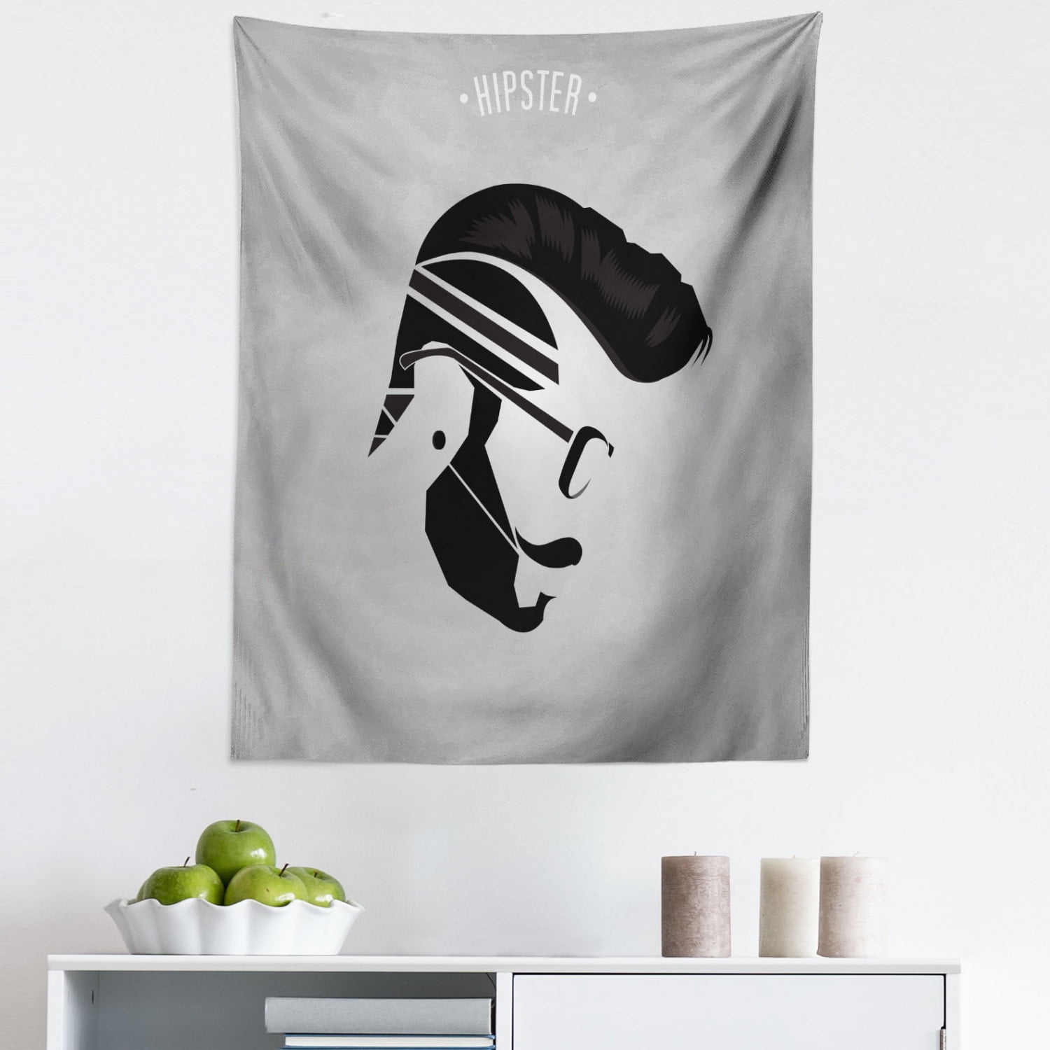 Young Man Tapestry, Hipster Lettering with Male Side Silhouette Earring ...