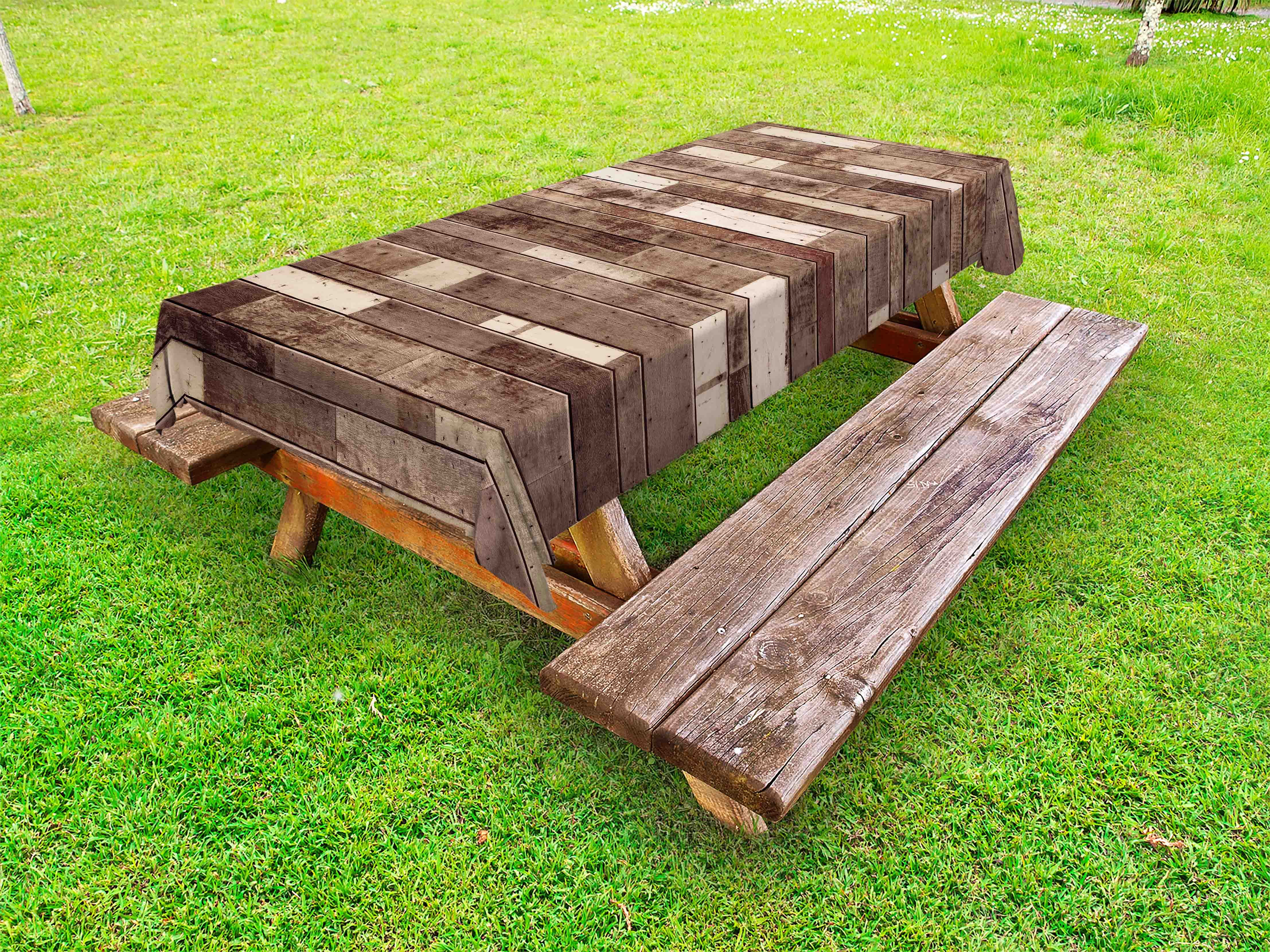 Wooden Outdoor Tablecloth, Wall Floor Textured Planks Panels Picture ...