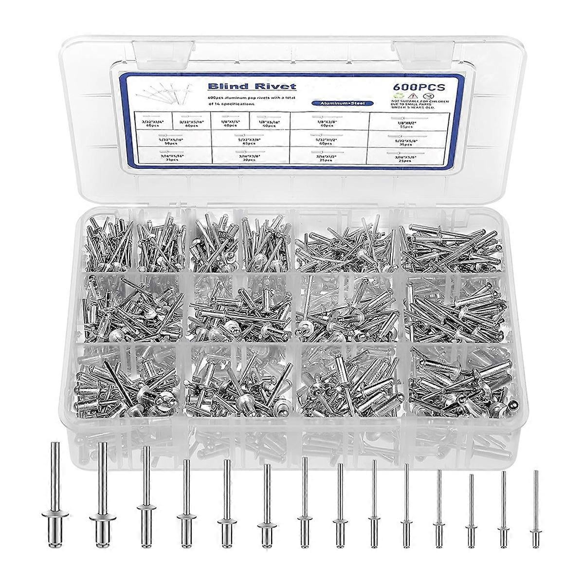 600 Pcs 14 Size Rivets Assortment Kit, Assorted Blind Rivets | Walmart ...