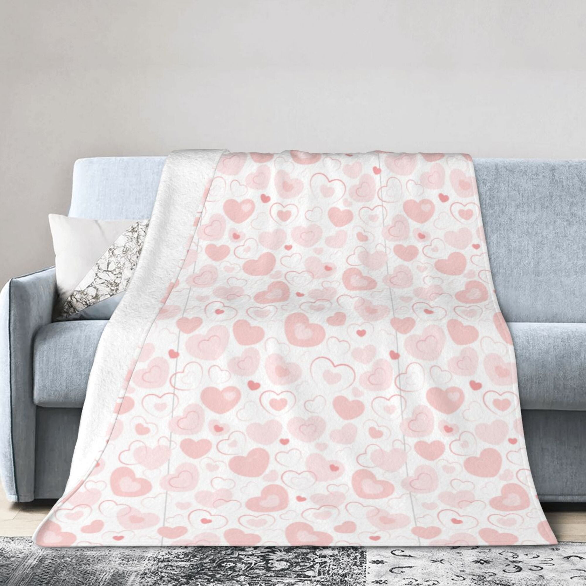 A Heart Love Pattern Throw Blanket, Fluffy Soft Cozy Blanket Flannel ...