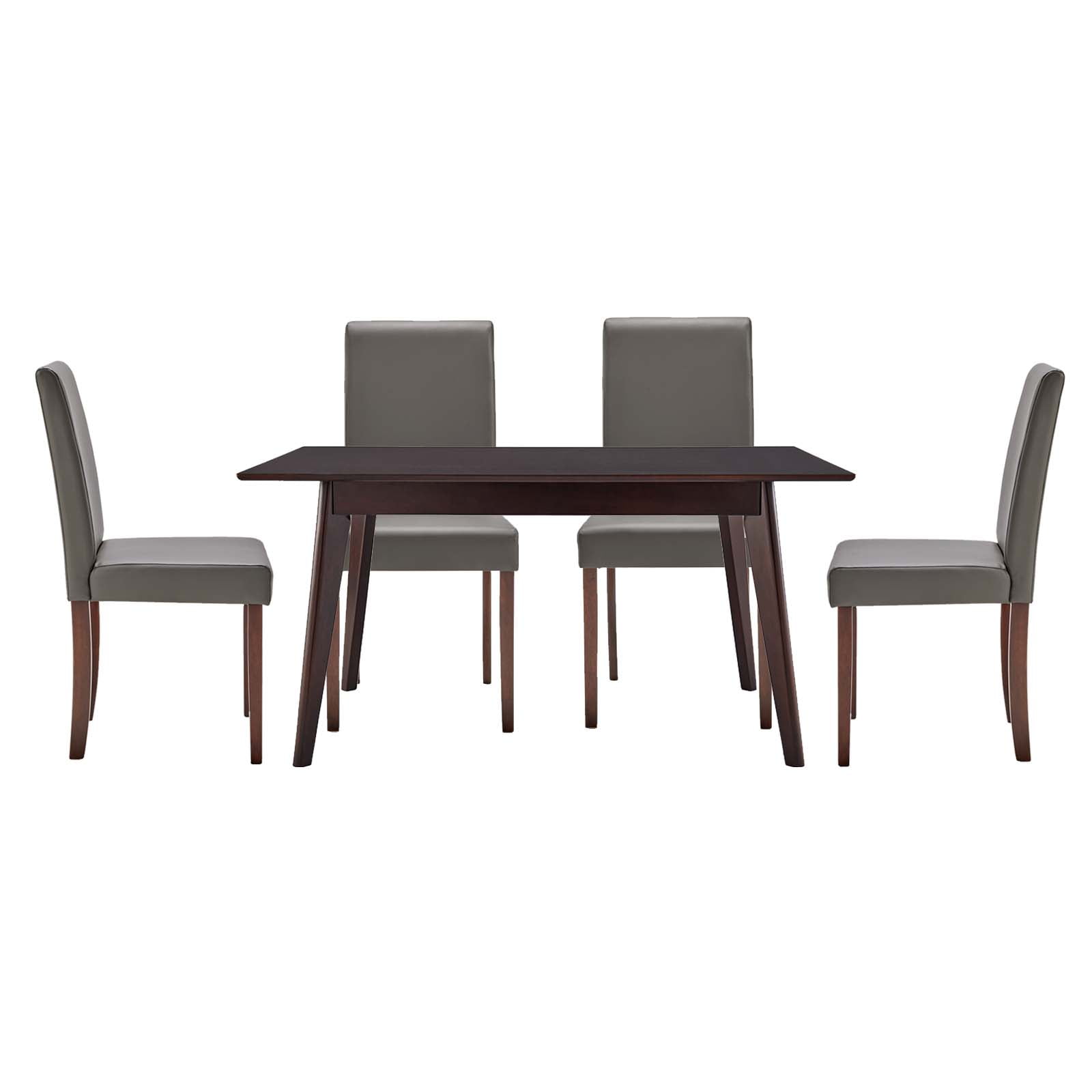 Side Dining Chair and Table Set, Faux Leather, Wood, Drak Brown Grey ...