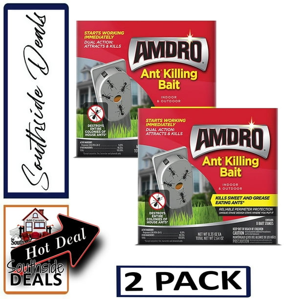 Amdro (2 PACK) Ant Killer Dual Action Bait Stations for Indoor & Outdoor, 16 Baits in 2 Packs ...