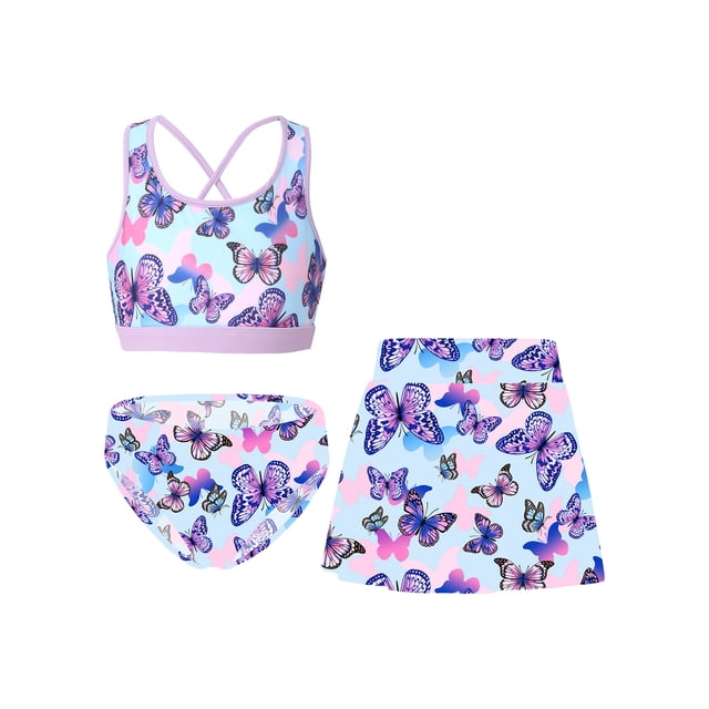 TiaoBug Kids Girls 3 Piece Swimsuit Criss Cross Bikini Set Hawaii ...