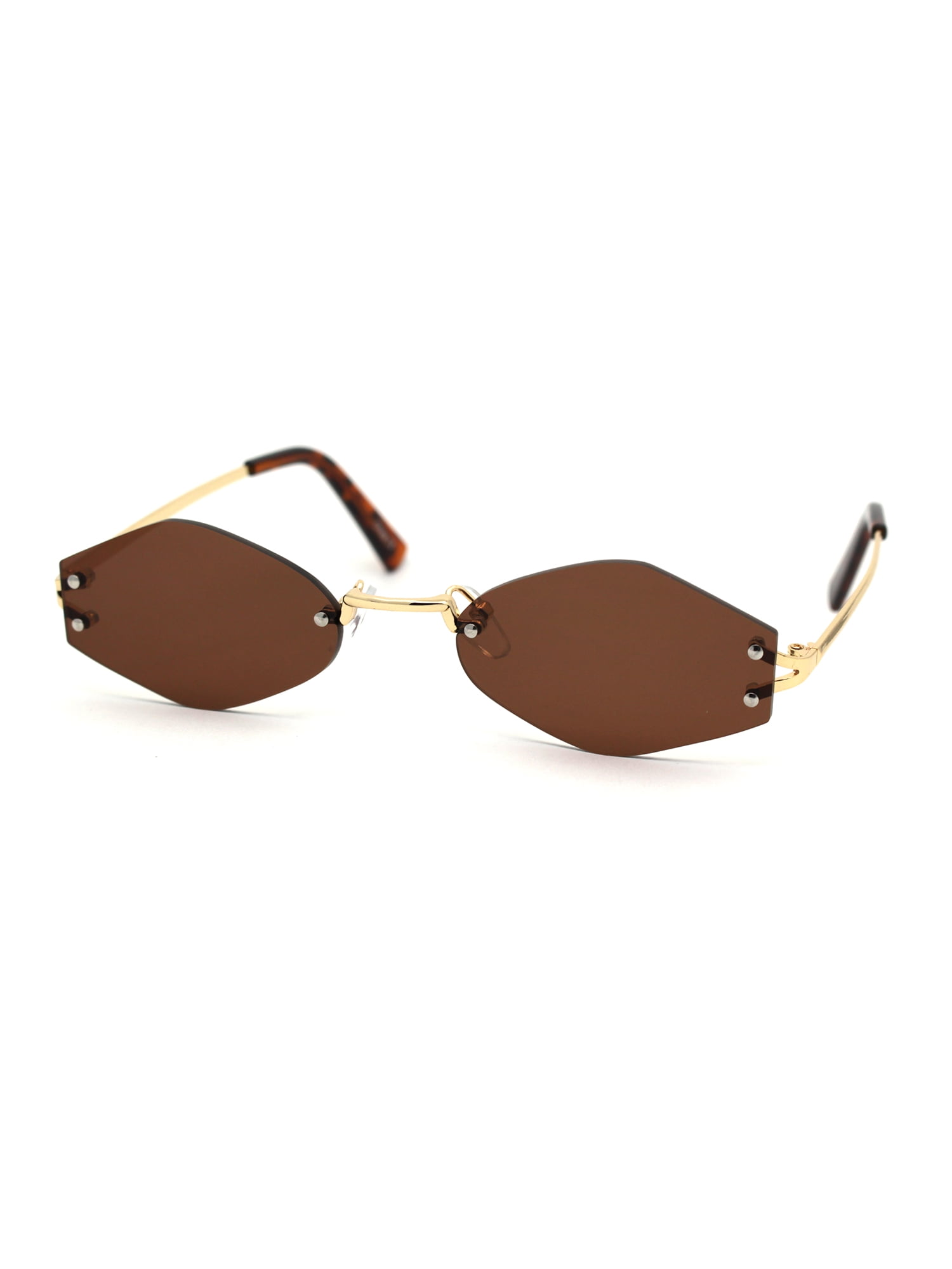 Retro Vintage Designer Rimless Diamond Shape Sunglasses Gold Brown ...