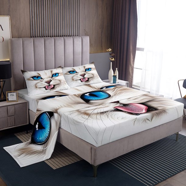 Cute Cat Sheet Set Comfy Breathable,Pet Cats Toddler Bed Sheets For ...