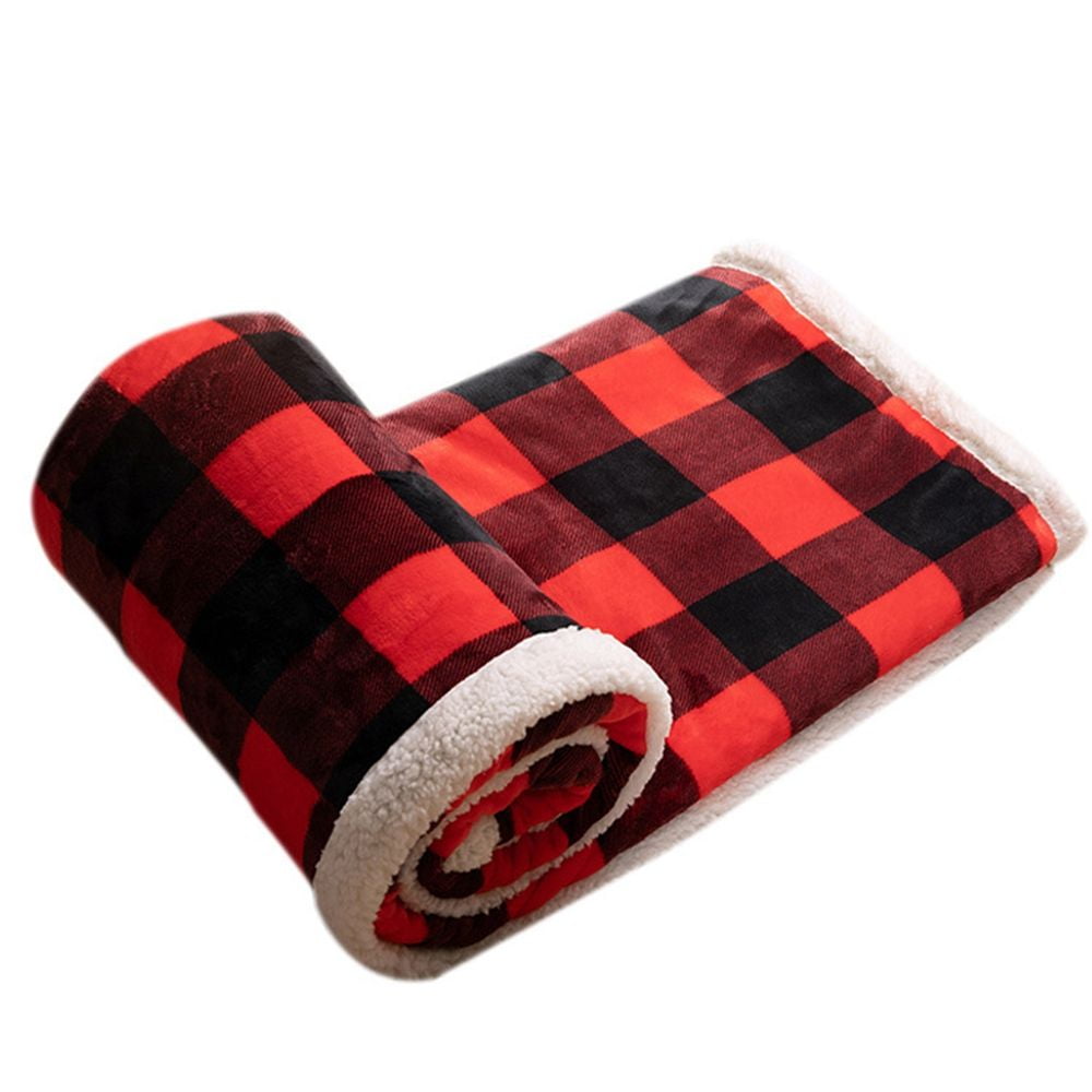 Red and Black Plaid Warm Buffalo Checkered Flannel Coral Fleece Sherpa ...