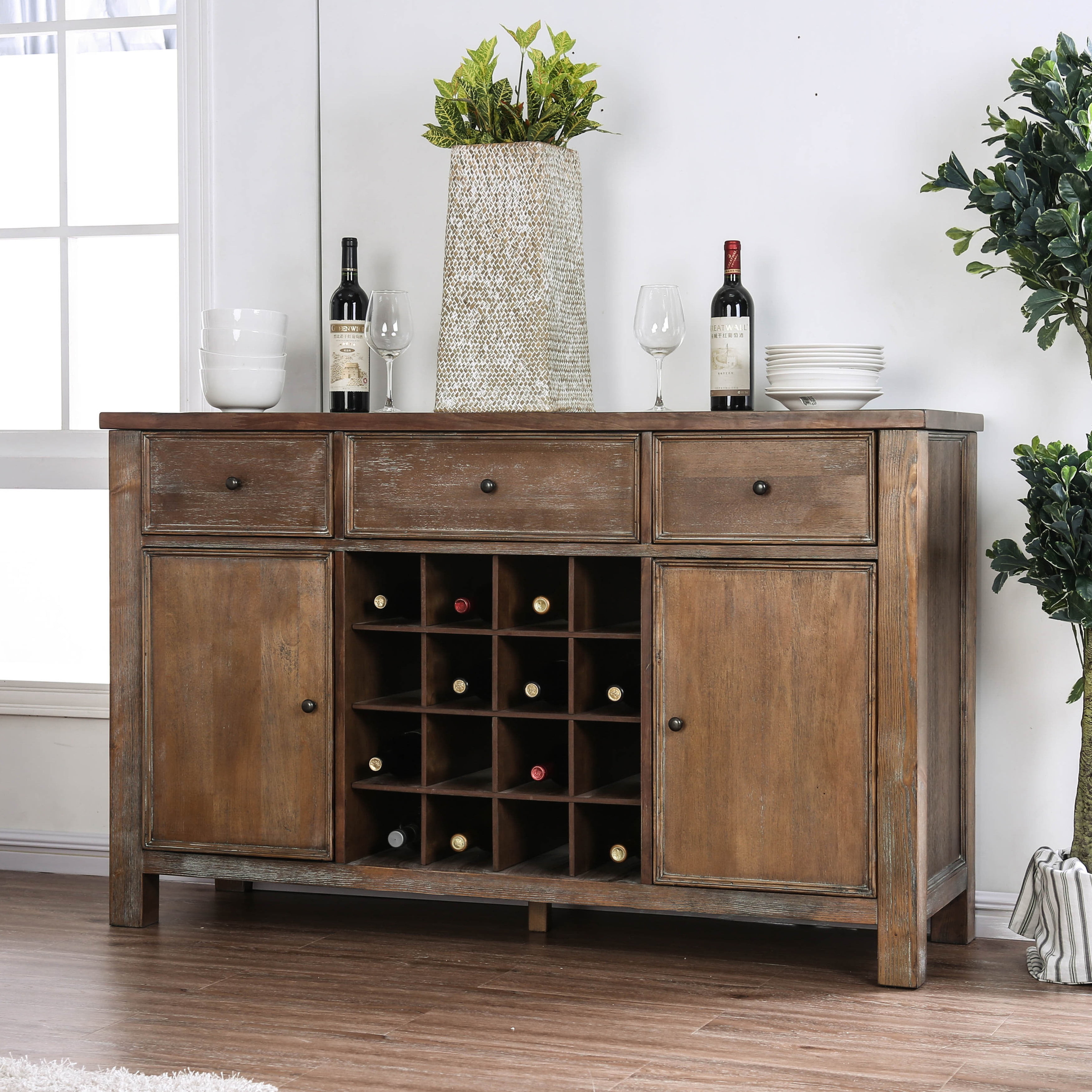 Furniture of America Freiden Multi-Storage Buffet Server, Rustic Oak ...