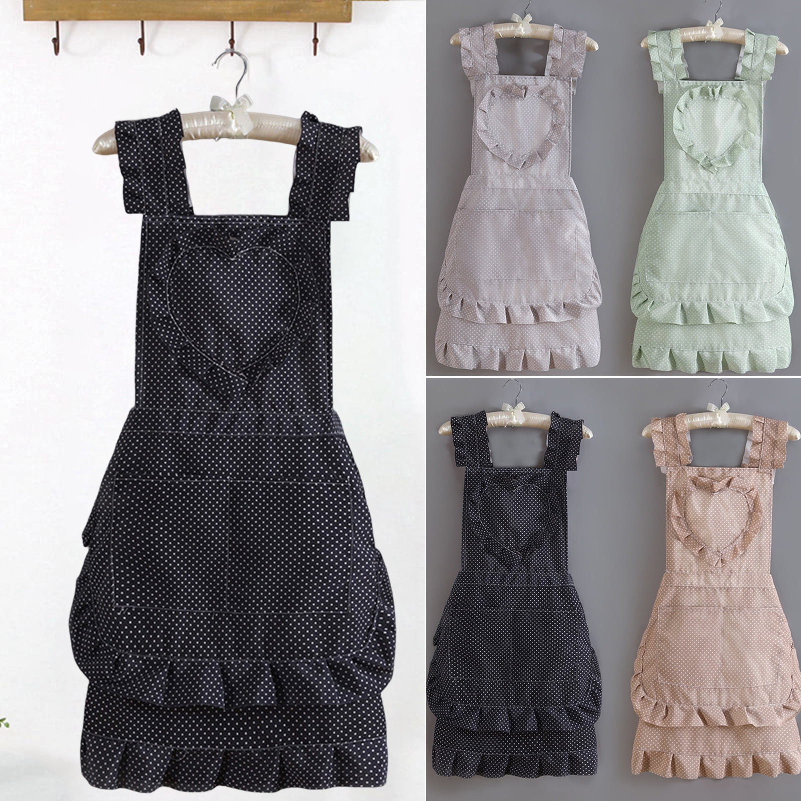 Walbest Waterproof Canvas Polka Dots Apron, Sleeveless Waist Tie Soft ...