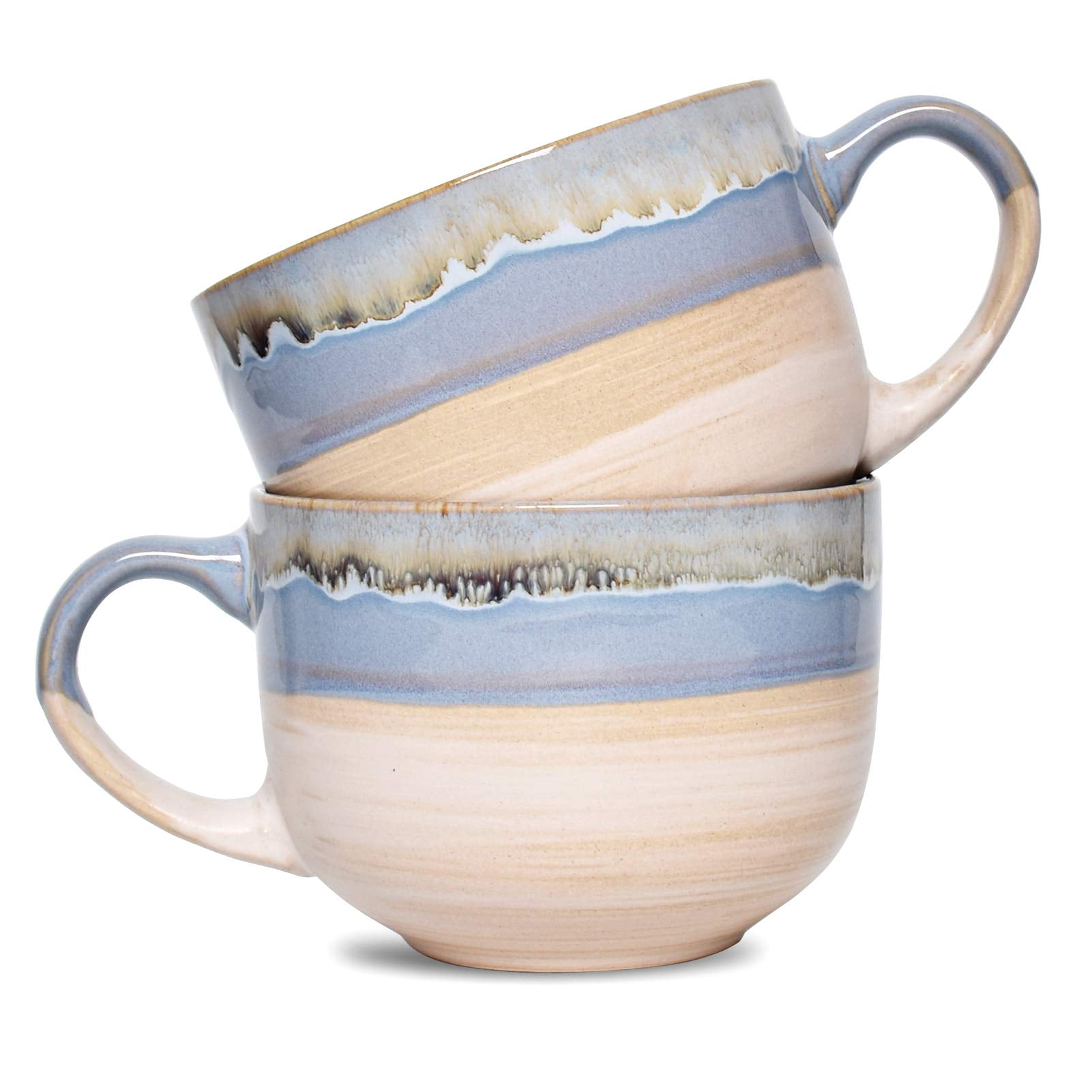 Bosmarlin Large ceramic coffee Mug Set of 2, Stoneware Jumbo Latte Mugs ...
