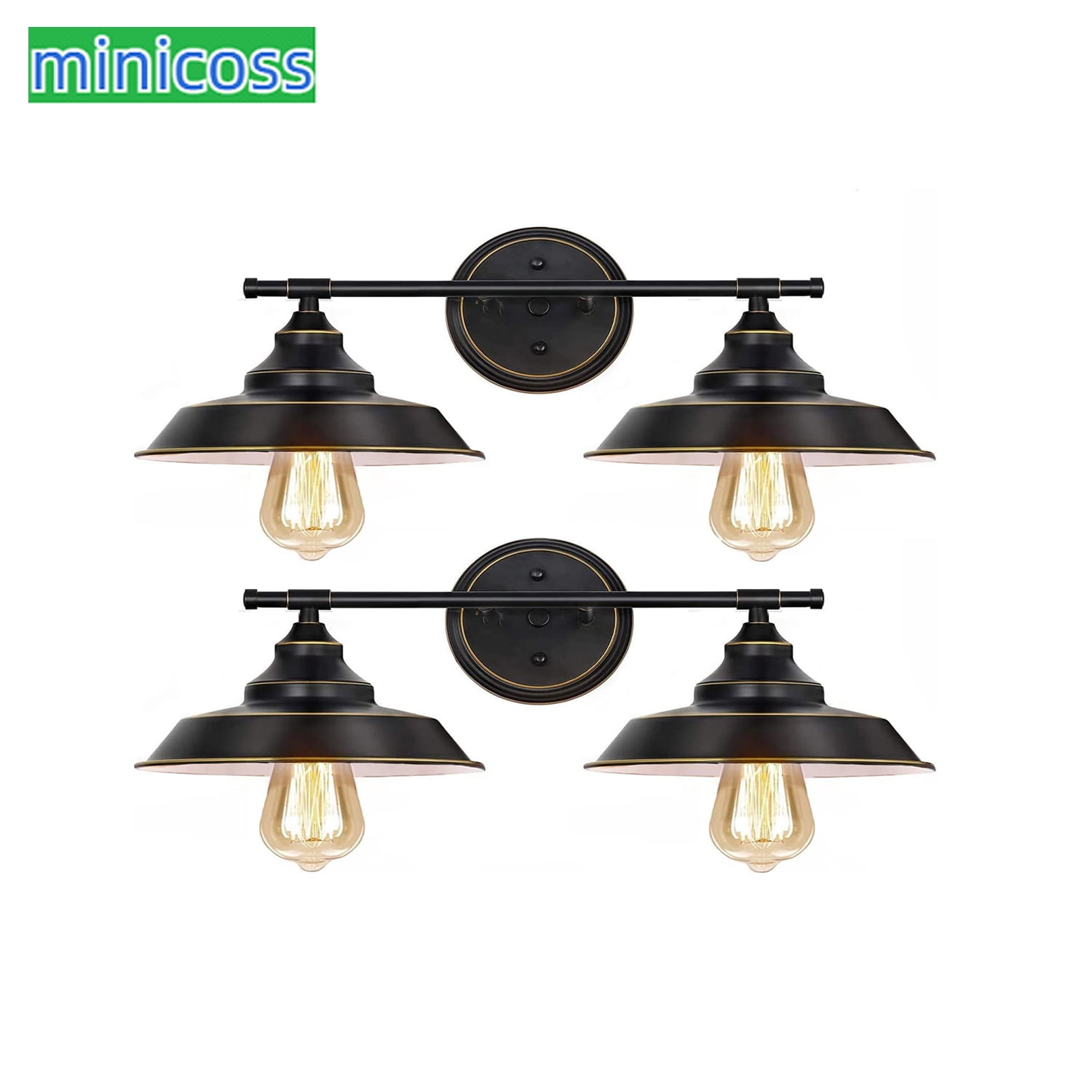 Bathroom Light Fixtures 2 Pack- 2 Lights Wall Sconces with Black Metal ...