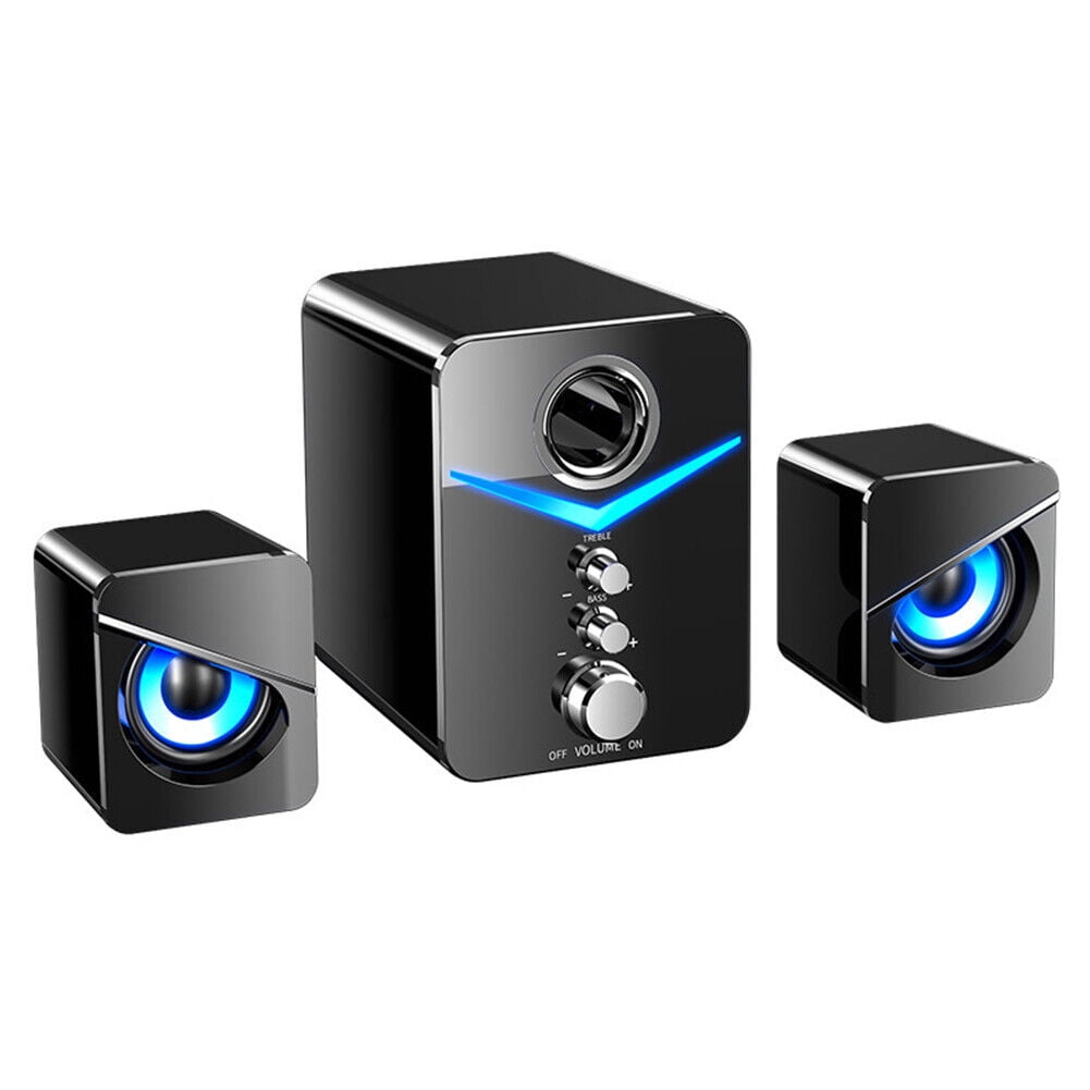 US 1-2 Pcs USB Computer LED Speakers Subwoofer Bass Control Desktop ...